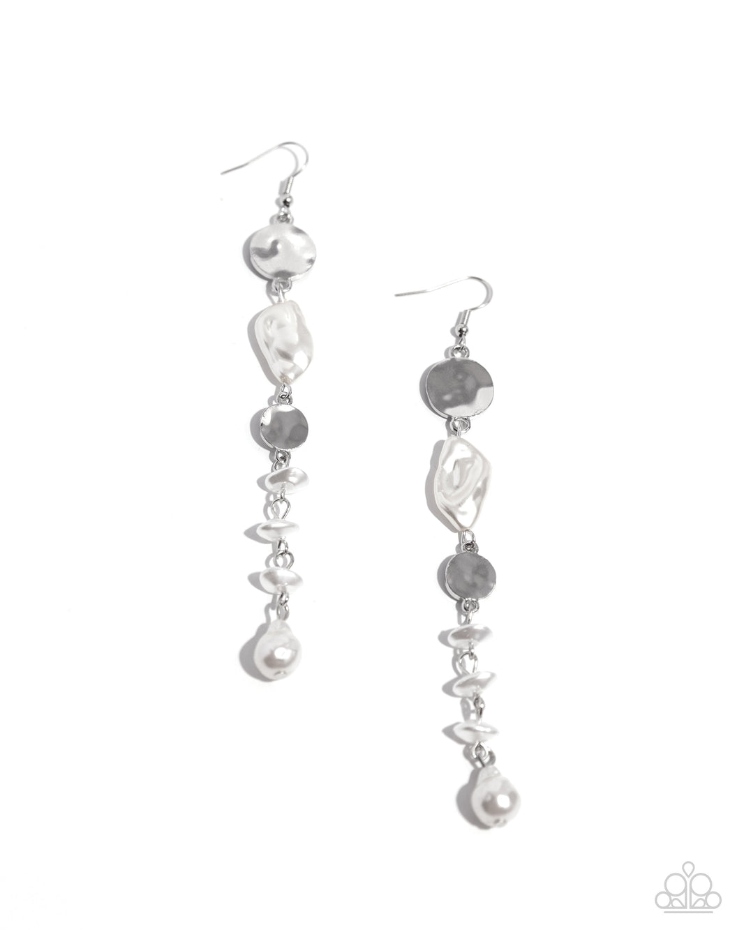 Cosmopolitan Chic - White and Silver Earrings - Paparazzi Accessories